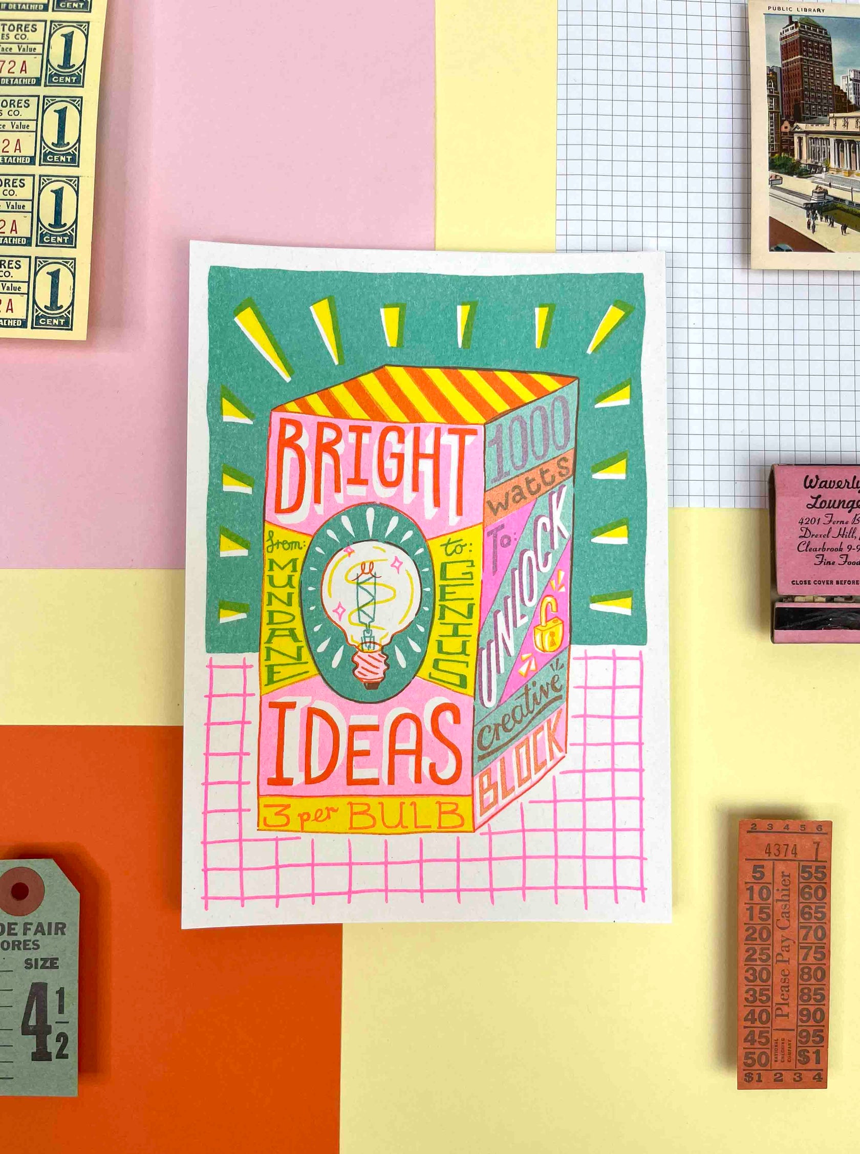 A5 Bright Ideas Risograph Print – Jacqueline Colley Illustration