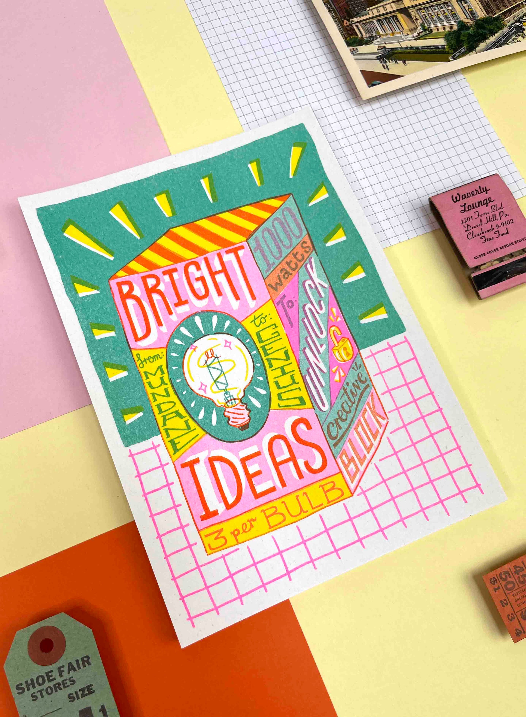 A5 Bright Ideas Risograph Print – Jacqueline Colley Illustration