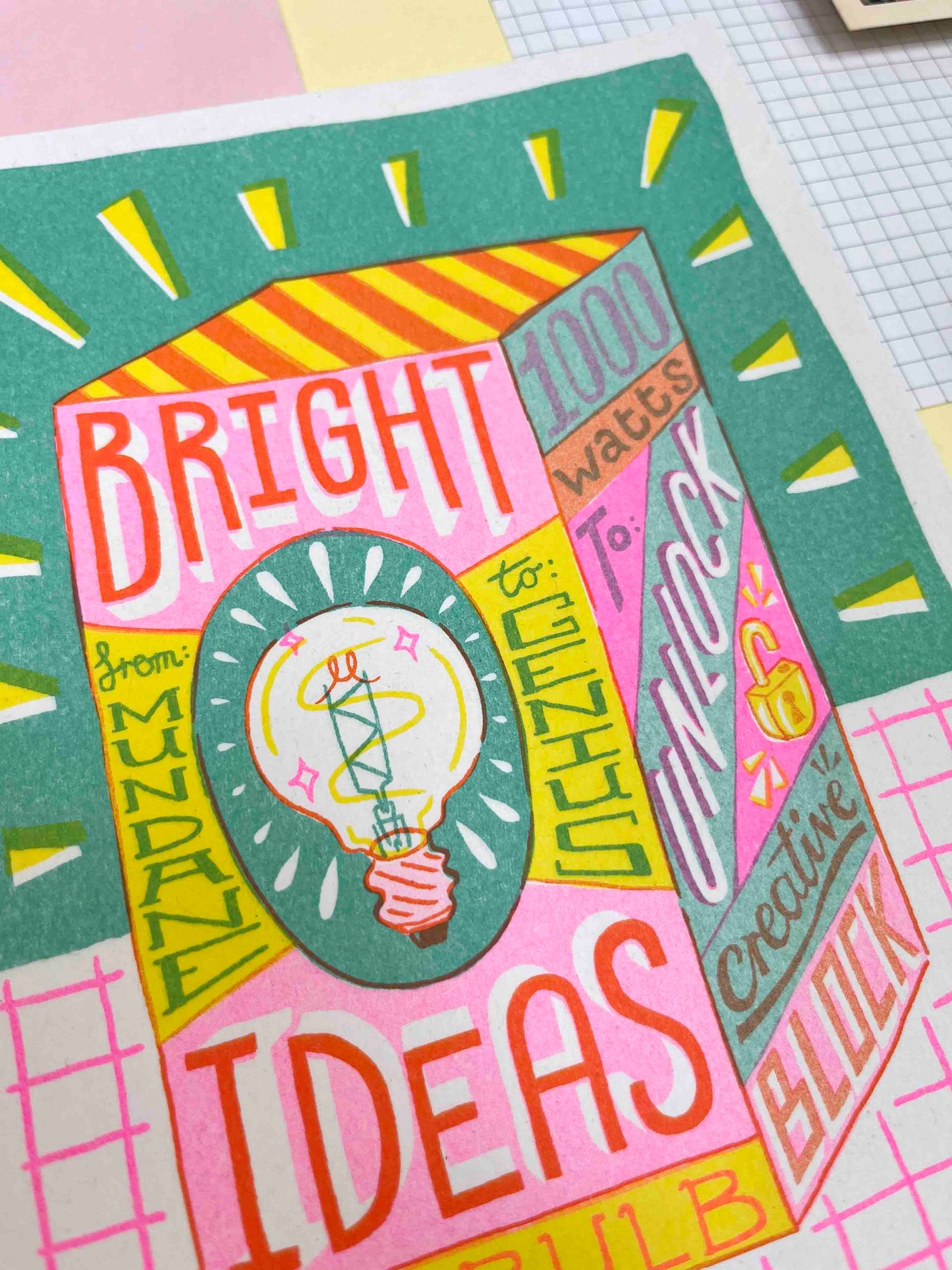 A5 Bright Ideas Risograph Print – Jacqueline Colley Illustration
