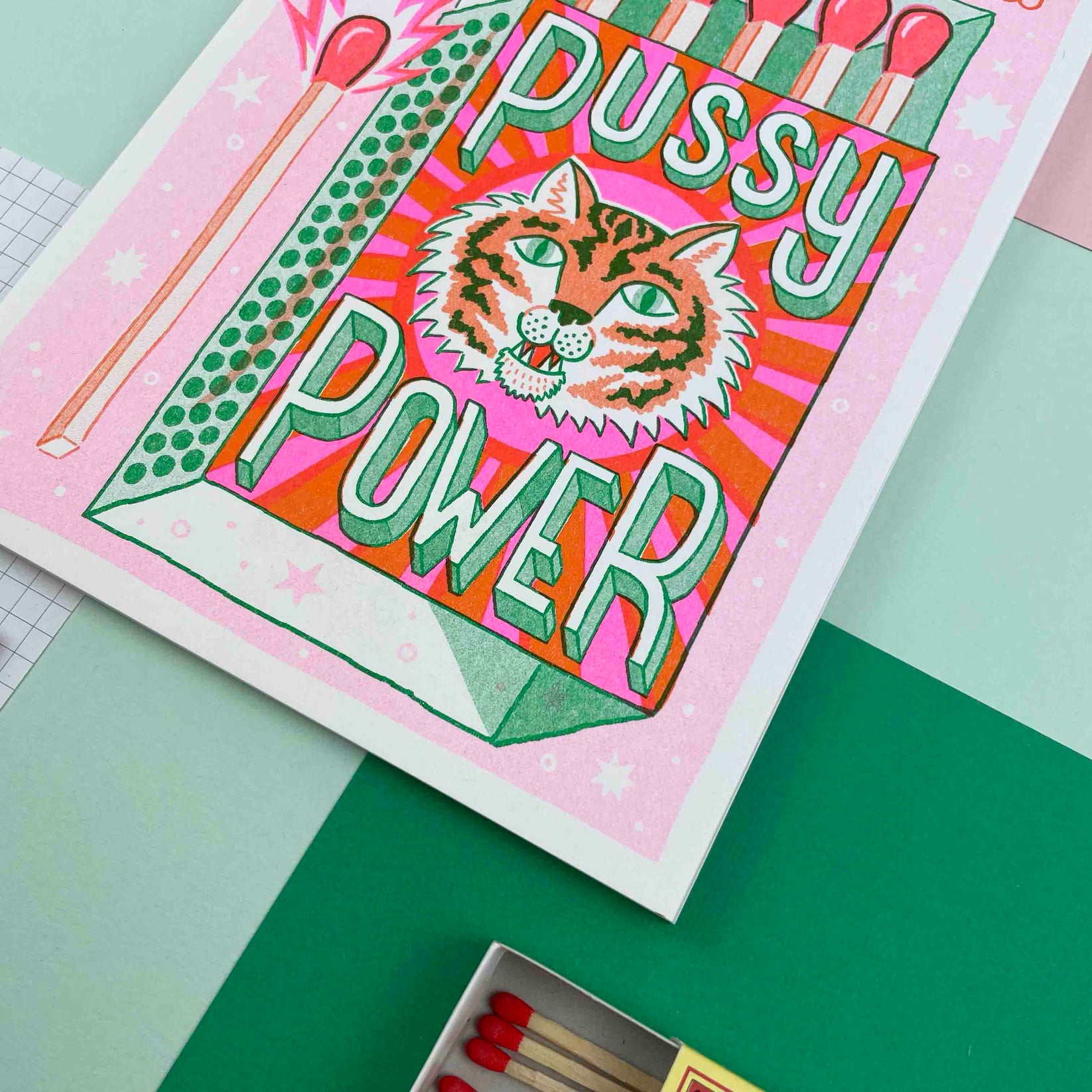 A5 Pussy Power Matchbox Risograph print – Jacqueline Colley Illustration